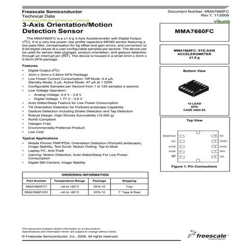 3-Axis Orientation Motion MMAC7660FC | PDF