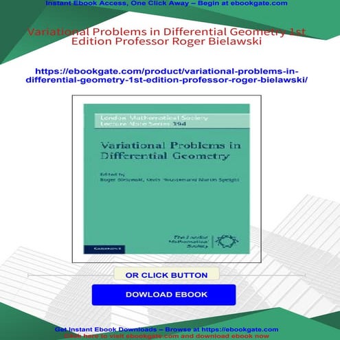 Variational Problems in Differential Geometry 1st Edition Professor Roger Bielawski | PDF