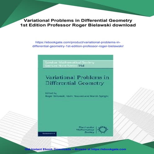 Variational Problems in Differential Geometry 1st Edition Professor Roger Bielawski | PDF