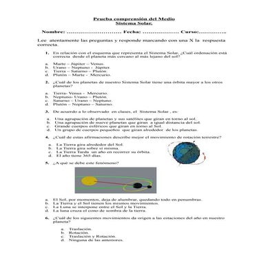 Prueba Del Sistema Solar Teachervision