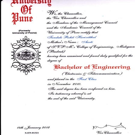 BE Degree Certificate | PDF