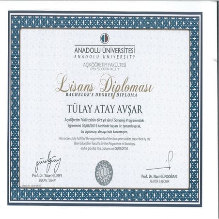 DIPLOMA_AOF_SOSYOLOJI_BACHELOR_2016_TULAY ATAY AVSAR | PDF