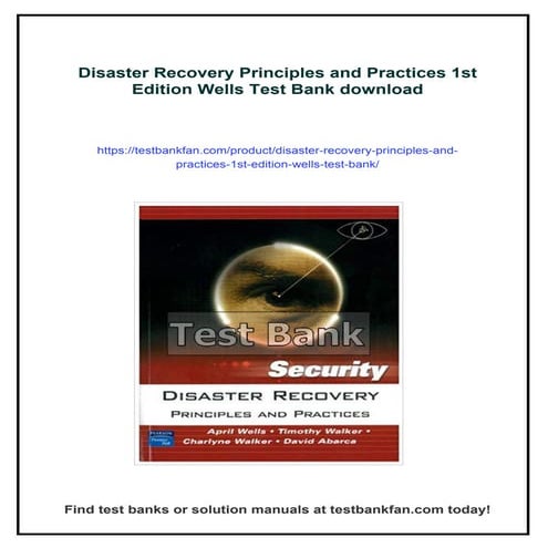 Disaster Recovery Principles and Practices 1st Edition Wells Test Bank ...