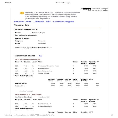 Academic Transcipt | PDF | Undergraduate Education | College Education
