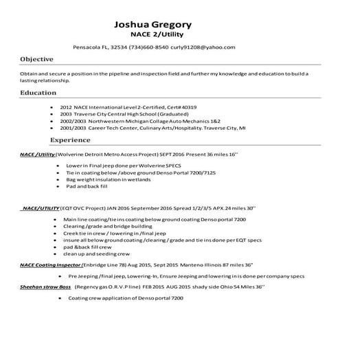 Michael J. Arnold's Resume (NACE CIP Level 2 Coating Inspector) | DOC