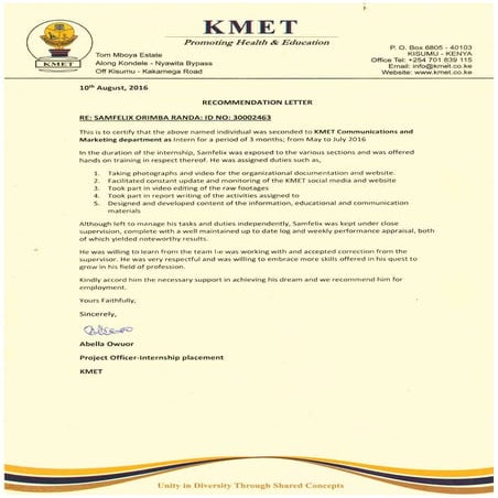 KMET Recommendation letter | PDF