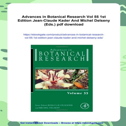 Advances in Botanical Research Vol 55 1st Edition Jean-Claude Kader And ...