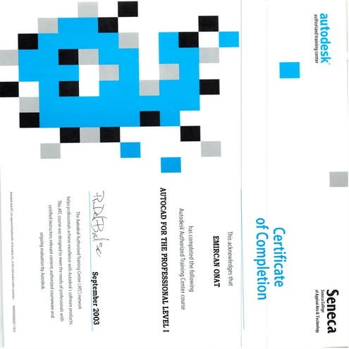 Certificate Seneca AutoCAD September 2003 | PDF