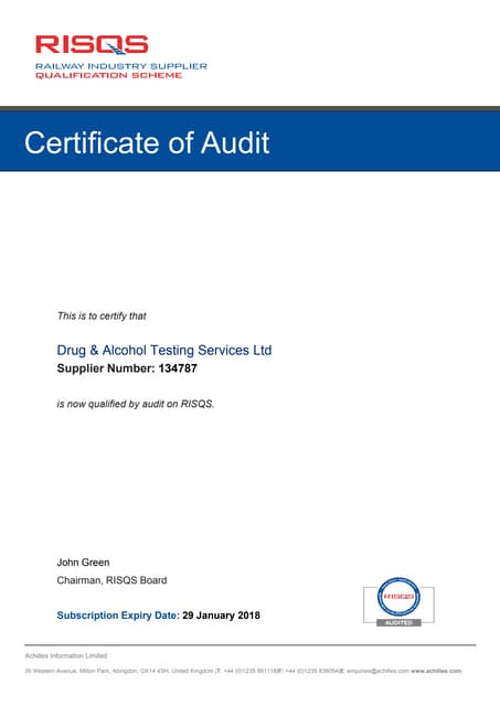 RISQS CERT OF AUDIT | PDF