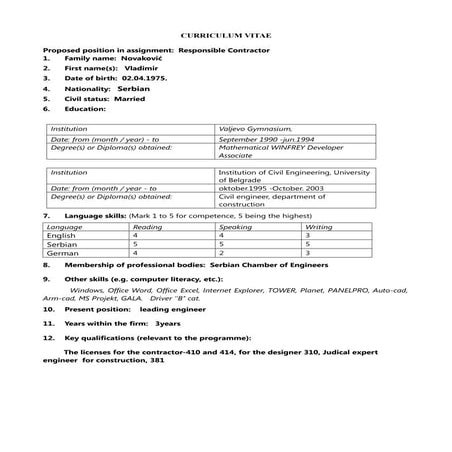 CV ENGLESKI NOVO | PDF