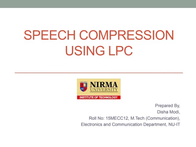 Speech Compression Using Lpc Ppt