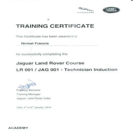 JAGUAR LAND ROVER CERTIFICATE | PDF