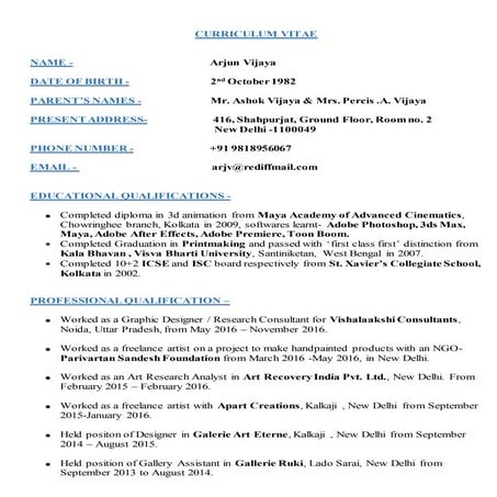 Arjun Cv uptodate | DOCX