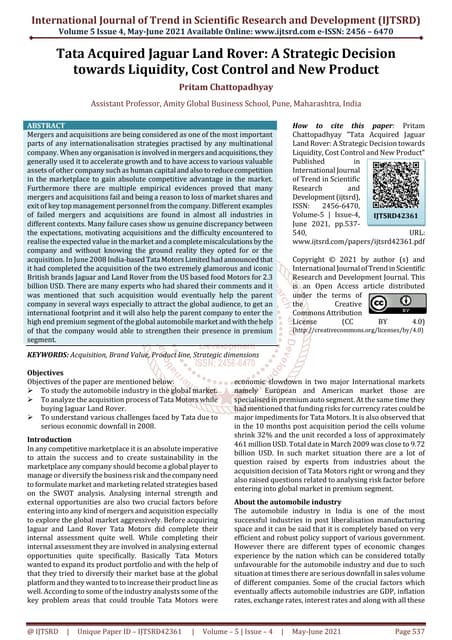 Tata JLR acquisition case study | DOCX | Mergers and Acquisitions | Business Banking & Finance