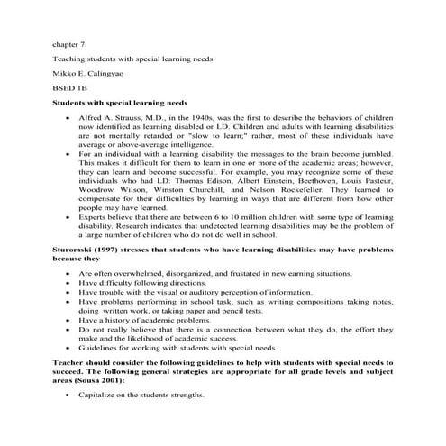 8 a. teaching students with special learning needs mikko e. calingyao | PDF