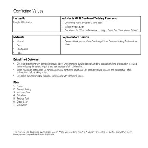 8a conflicting values lesson plan and ub d | PPT