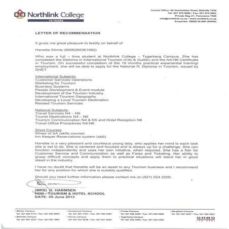 Northlink letter of recommendaton | PDF