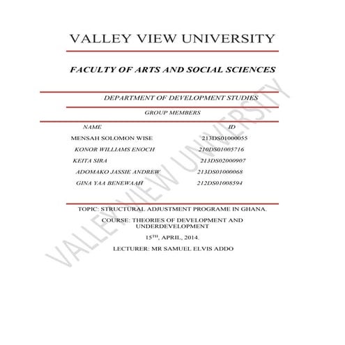 Structural Adjustment Programmes in Ghana | PDF
