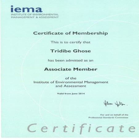 IEMA -Institute of Environmental Management and Assessment -Certificate ...
