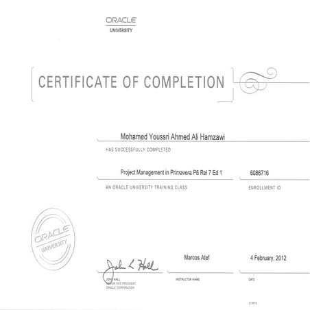 PRIMAVERA CERTIFICATE FOR M. YOUSSRI | PPT