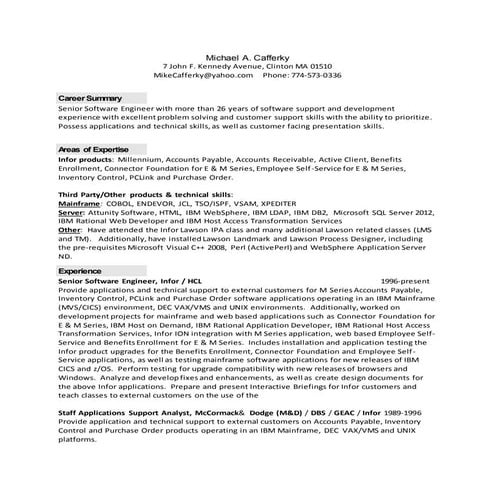 Resume' of Michael A Cafferky | DOCX