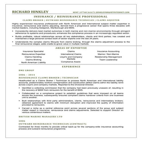 RMH CV | DOC | Insurance | Personal Finance