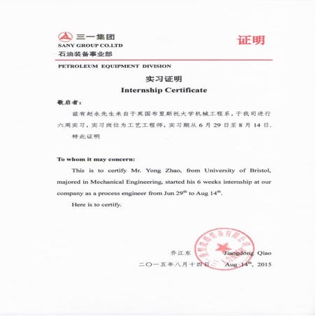 SANY Intern certification | PDF