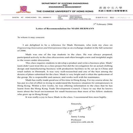 recommendation from CUHK | PDF