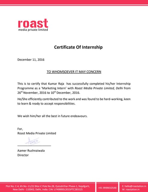 Internship Certificate on Finance | DOCX