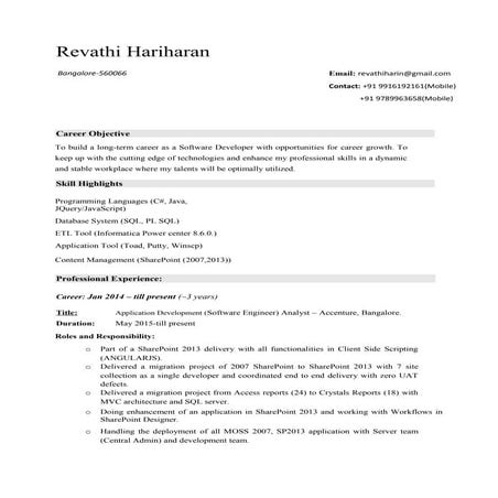 Revathi Hariharan Resume 30 Dec 2016 | PDF