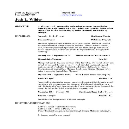 Josh Wilder Resume | PDF