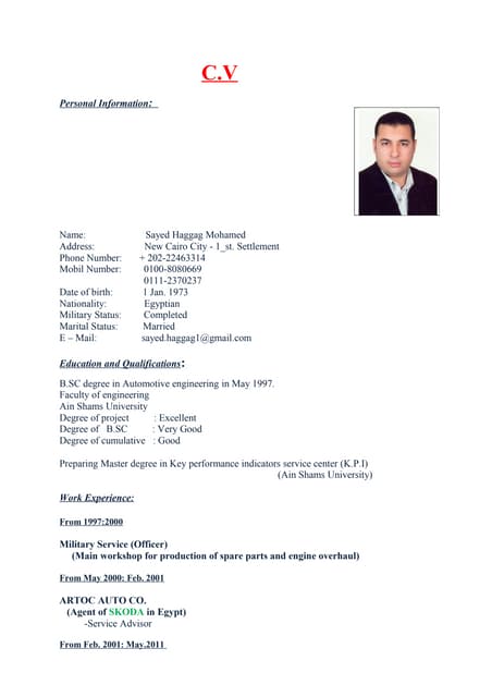 c.v Sayed Haggag | DOC | Automotive Industry | Industries