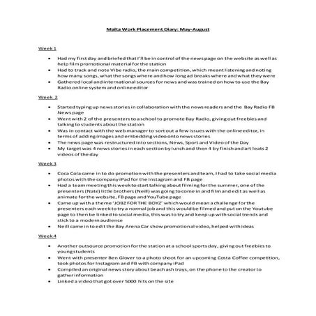 Malta Work Placement Diary | PDF