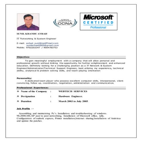 SUNIL AVHAD | DOCX | IT and Internet Support | Internet