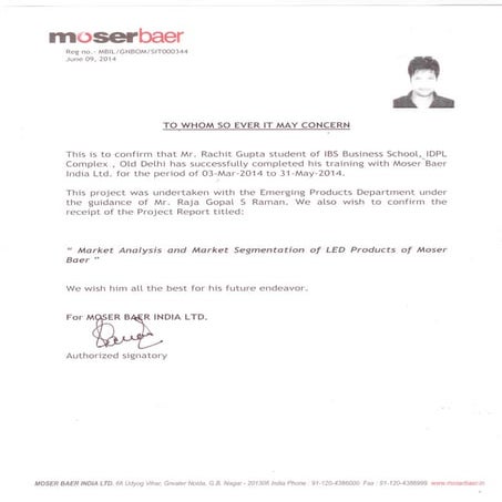 Certificate from Moser Baer | PDF