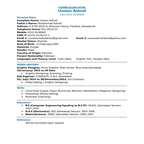 CV-Usman Ashraf | PDF | Technology & Computing
