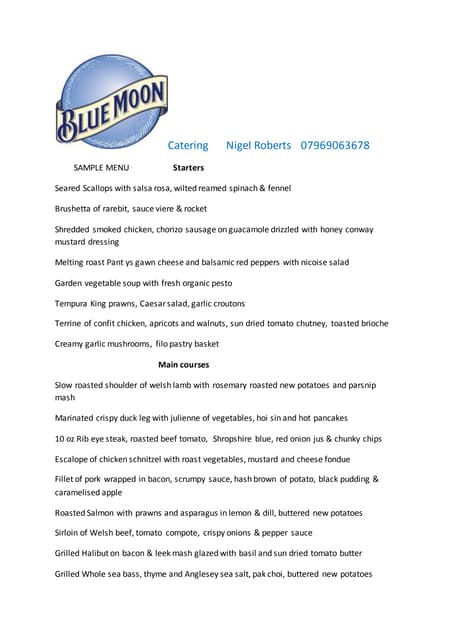 Sample Party menu | PDF