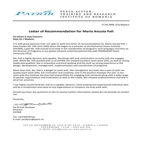 Letter of Recommendation.Maria Ancuta Pall | PDF