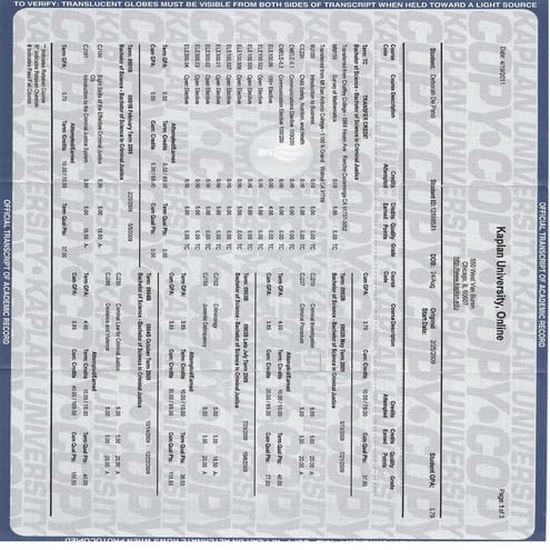 Kaplan B.S. Transcripts | PDF