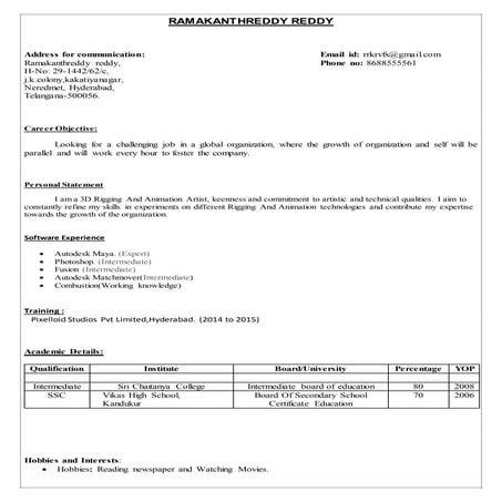 Ramakanth reddy fresher resume | PDF