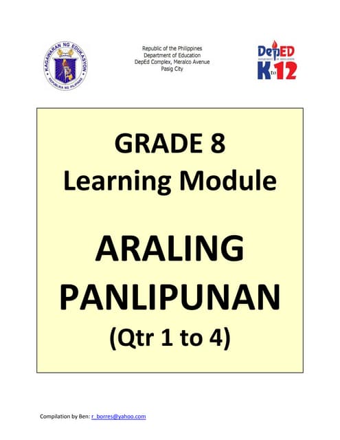 ARALING PANLIPUNAN 8 EXAM FIRST QUARTER | DOCX