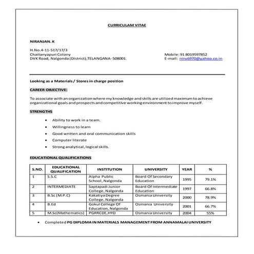Niranjan-resume | PDF