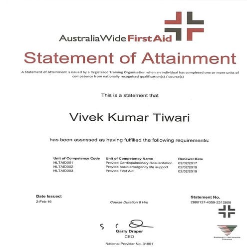 First Aid Certificate | PDF