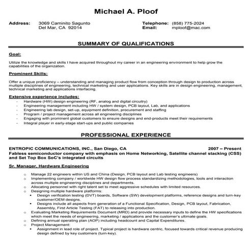 Resume - M Ploof - Rev A | PDF