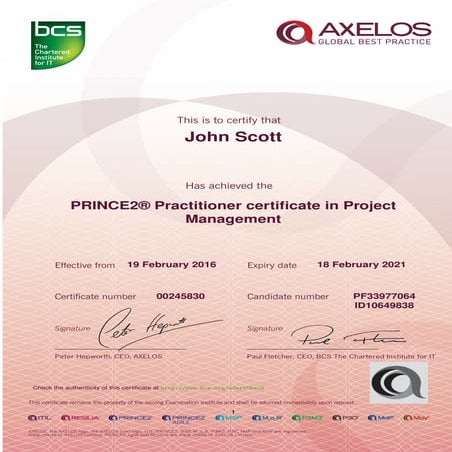 PRINCE2 Practitioner Certificate | PDF
