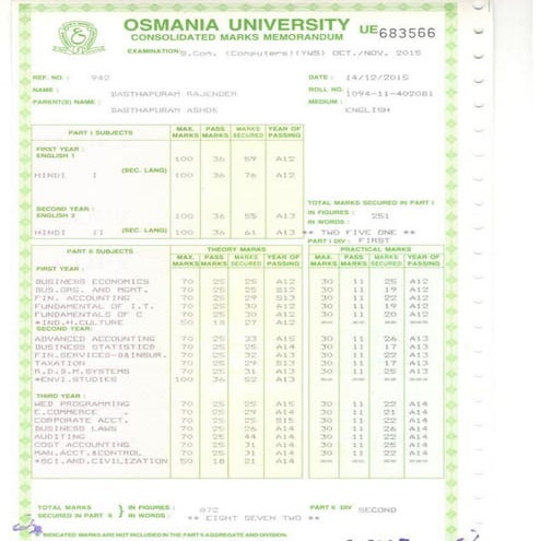 degree original marks sheet | PDF