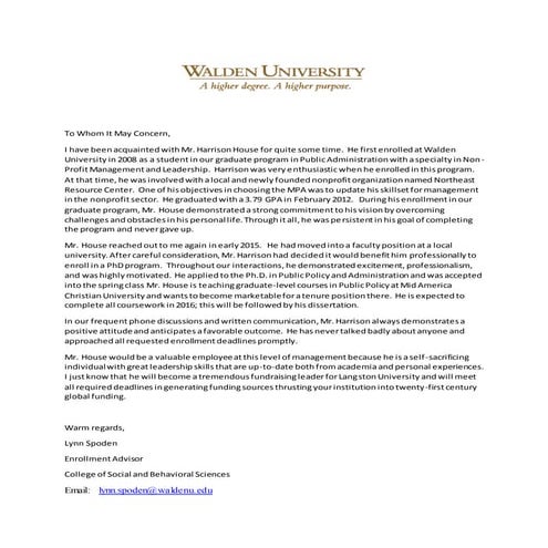 waldenu_LOR__from Lynn Spoden_Harrison_House | DOCX | Graduation ...