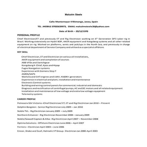 Malcolm Steele CV 2012 | PDF