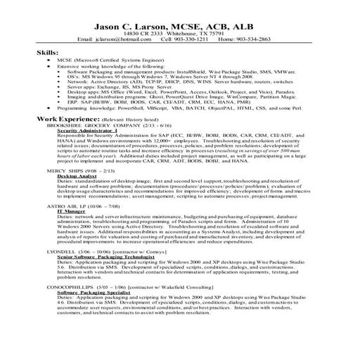 Resume for Jason Larson | DOCX | IT and Internet Support | Internet