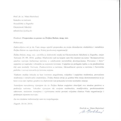 Preporuka za posao - Balun | PDF